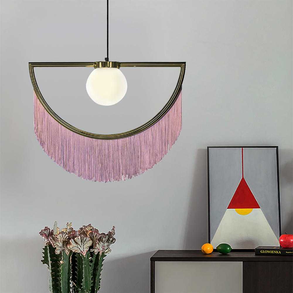Cressel Stylish Dreamy Pink Tassel Half-Moon Gold Pendant Lamp with ...