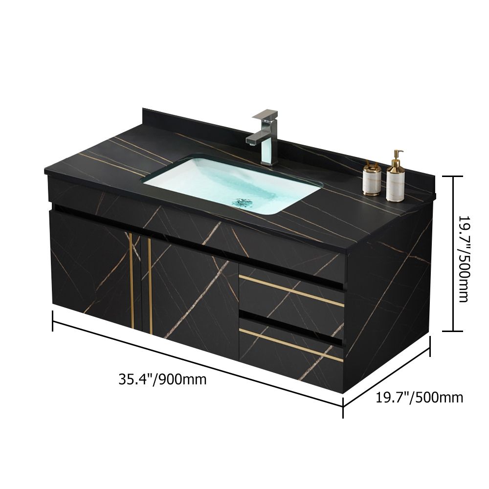 Modern 900mm Black Floating Bathroom Vanity Wall Mount Ceramic Single ...