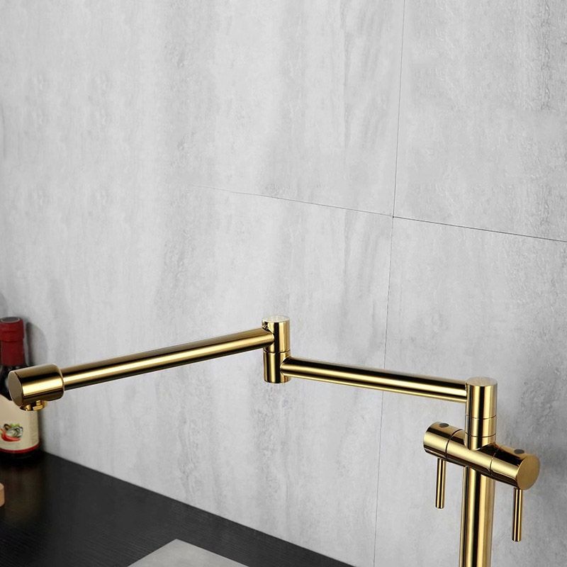 Contemporary Pot Filler Kitchen Tap Retractable in Gold Solid Brass