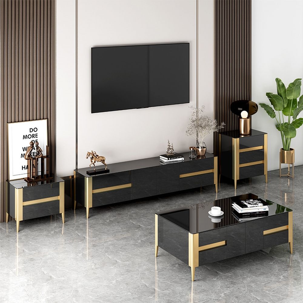 Meuble TV moderne en noyer avec tiroirs et portes pour téléviseurs ...