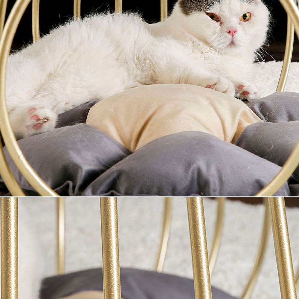 Modern White Side Table Faux Marble End Table with Round Tabletop Cat Bed