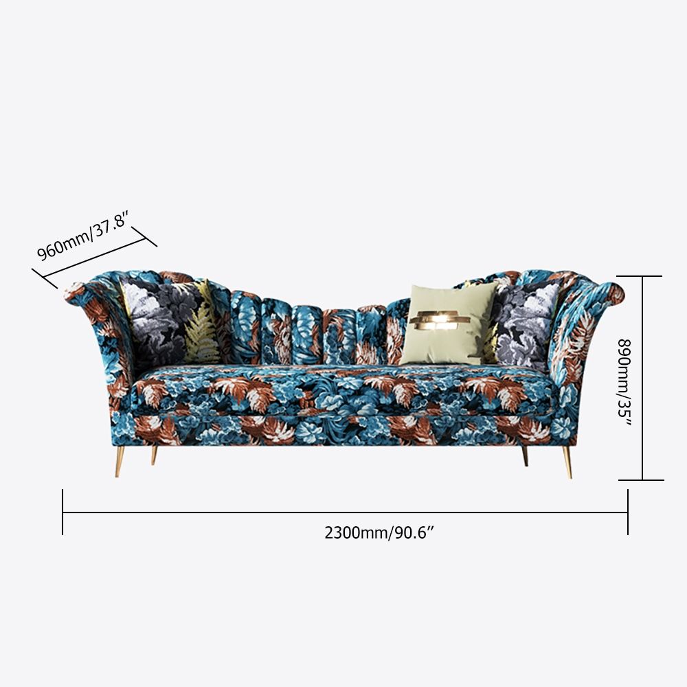 Tropical Style Couch Leaf Pattern Sofa for 3-Seaters