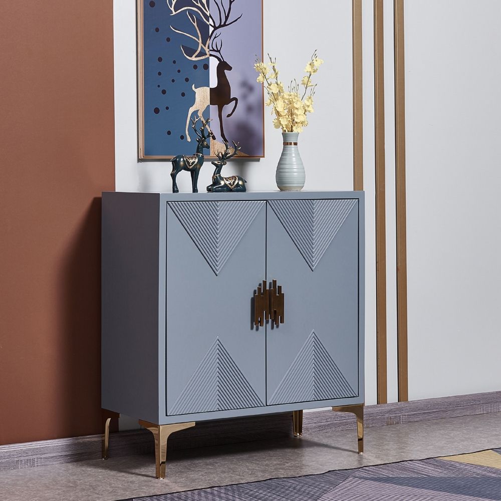 Modern Shoe Cabinet Blue Shoe Storage with Doors and Shelves Gold ...