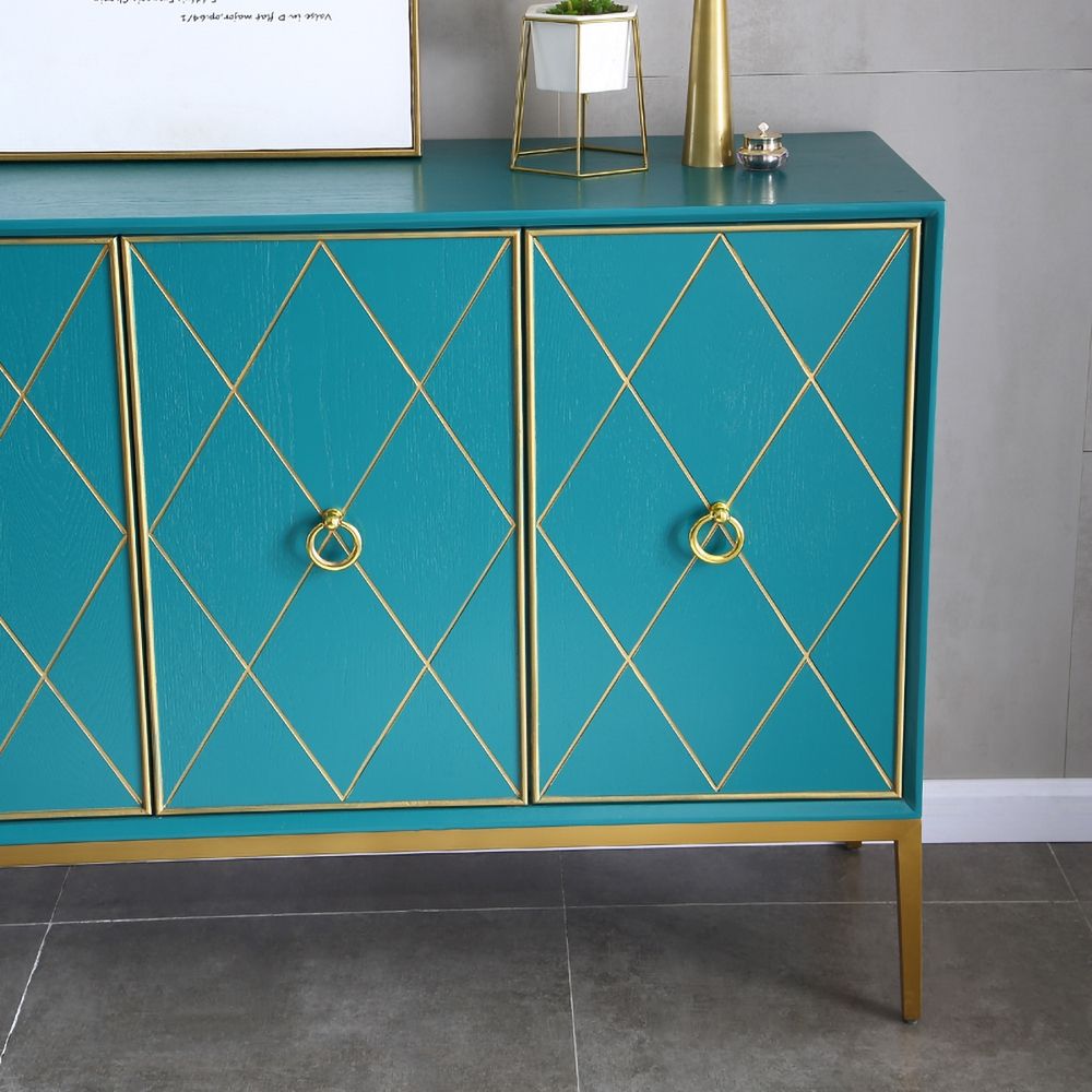 Modern Blue Sideboard Buffet Diamond Pattern Kitchen Cabinet with Doors ...