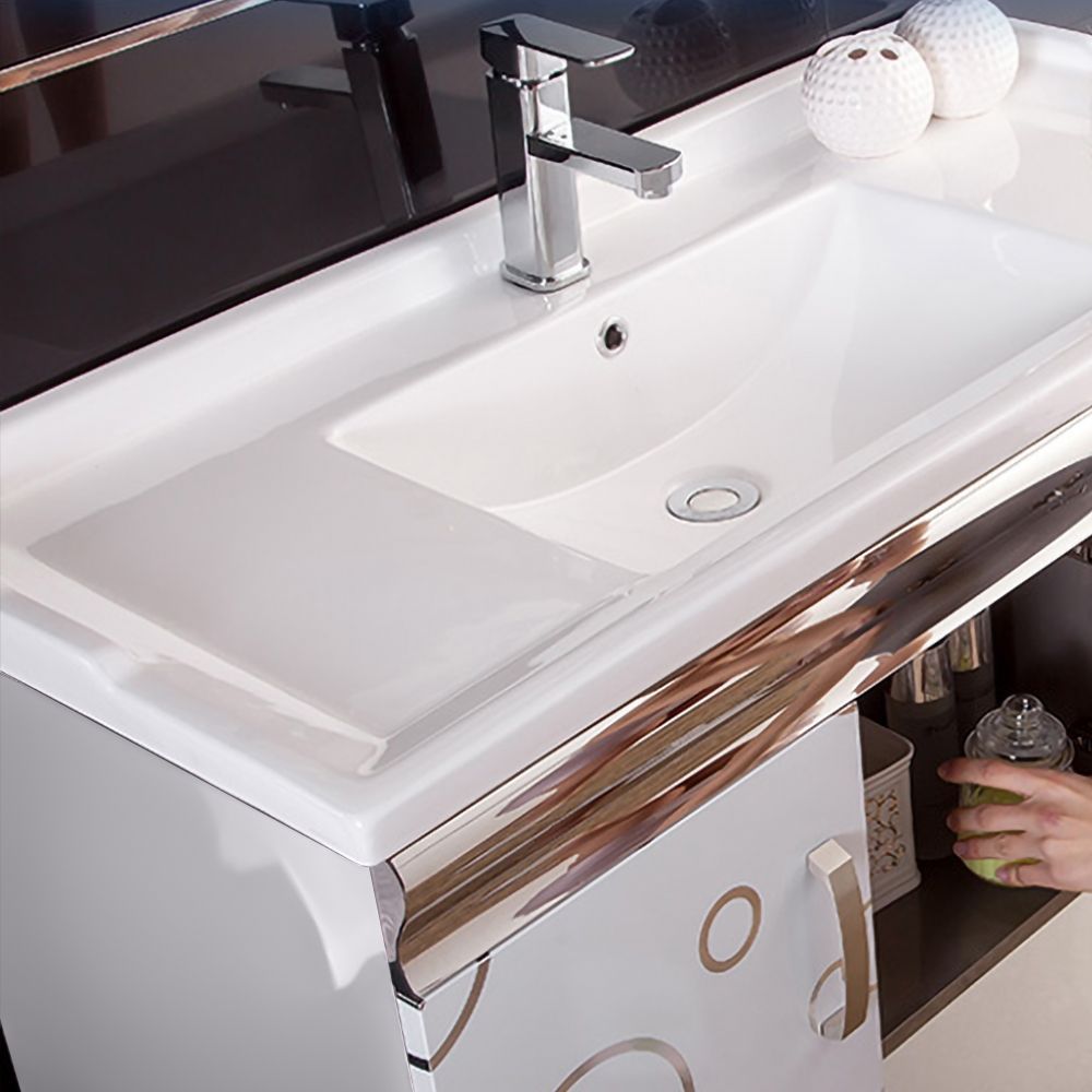 Modern 40 White Floating Bathroom Vanity Ceramics Single Sink
