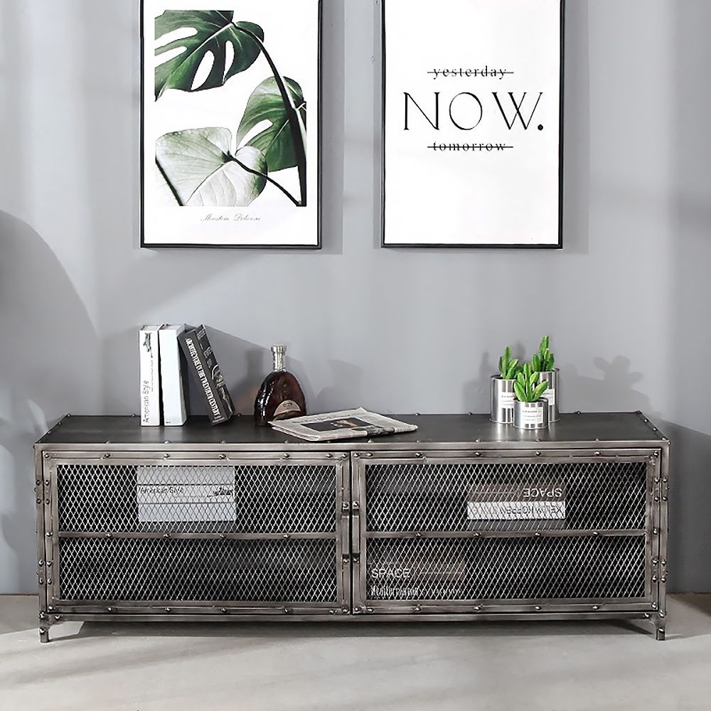 Wire Mesh TV Stand Industrial TV Console with Doors & Shelves Cable ...
