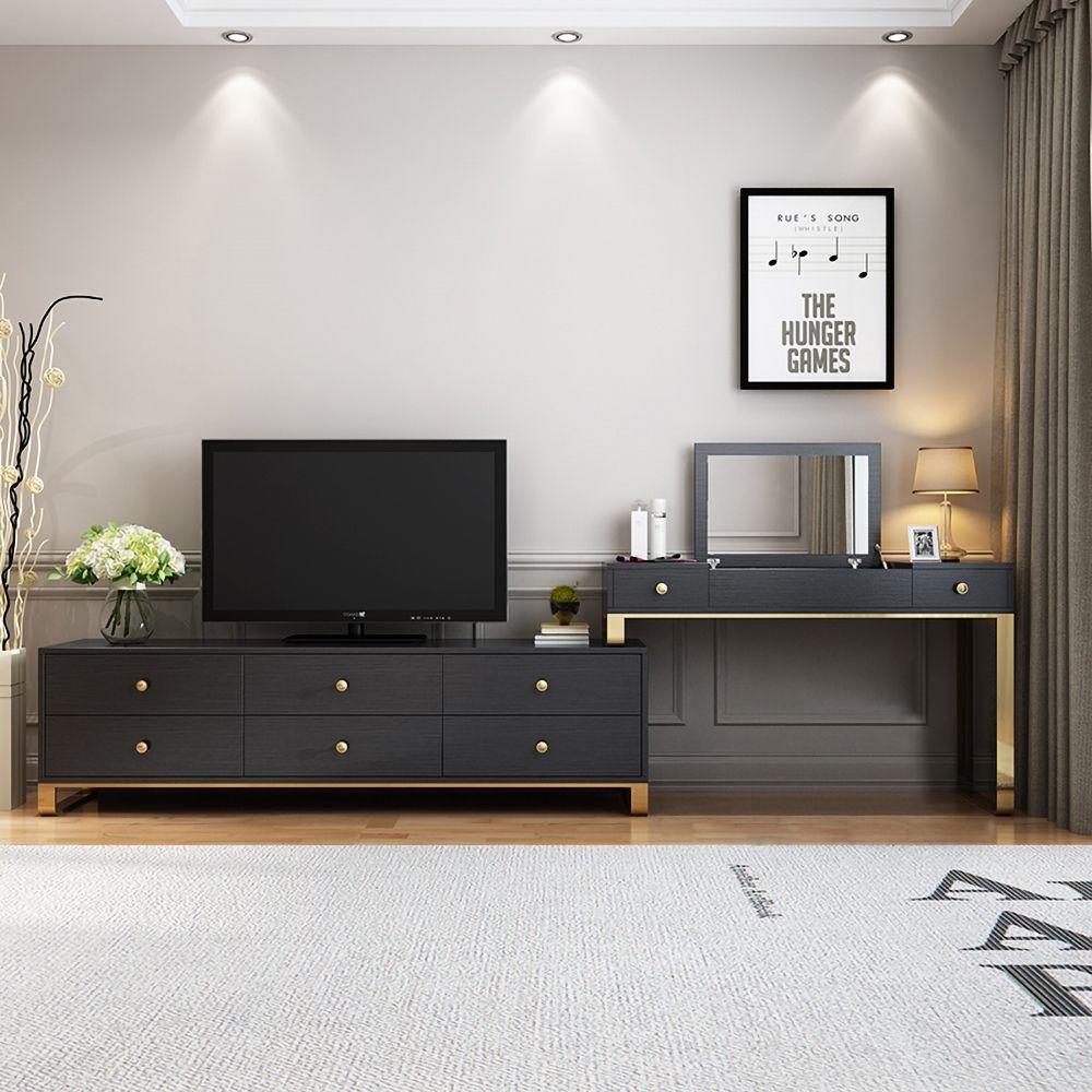 Black Bedroom Corner Makeup Vanity & TV Stand Extendable with Storage ...