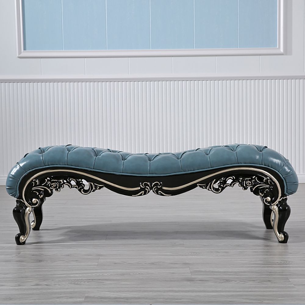Retro Bench Blue Leather Upholstered Bench Tufted Bench
