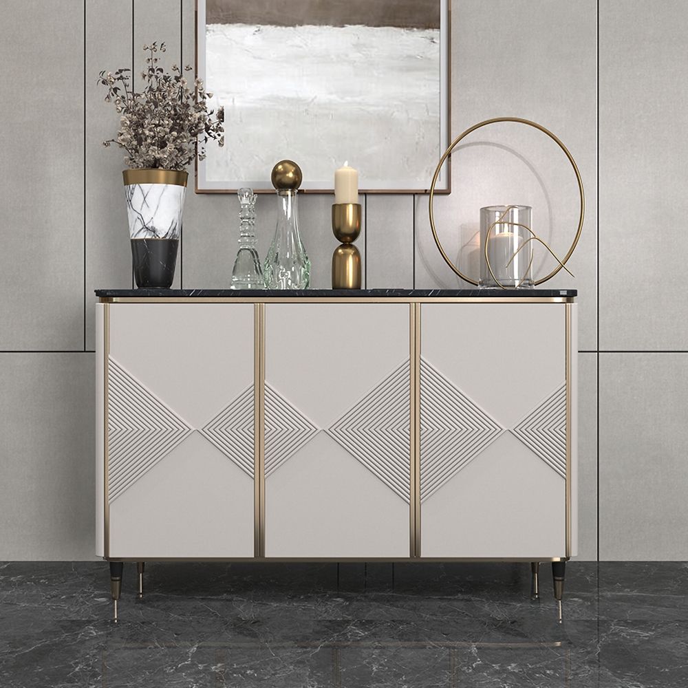 55" White Sideboard Buffet Black Faux Marble Top with Doors & Shelves ...