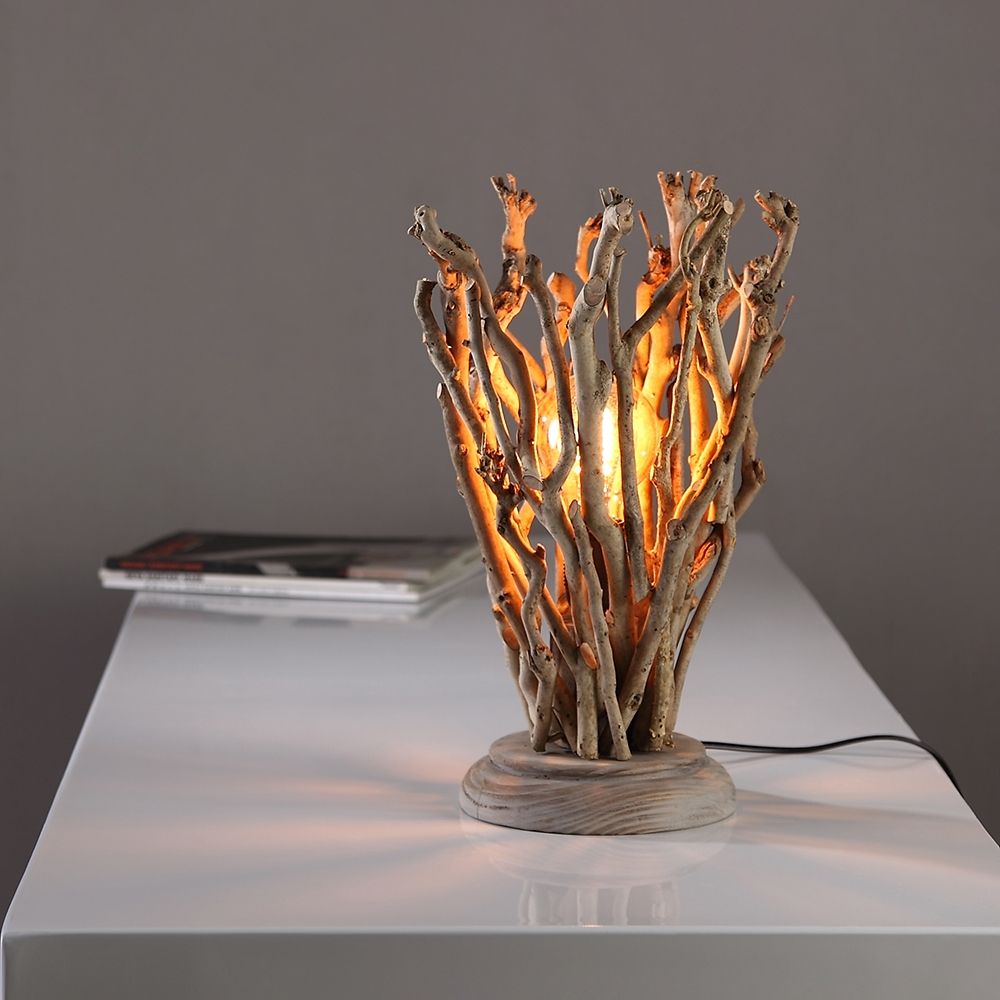 Rustic Handmade Natural Tree Branches 1-Light Twig Table Lamp with ...
