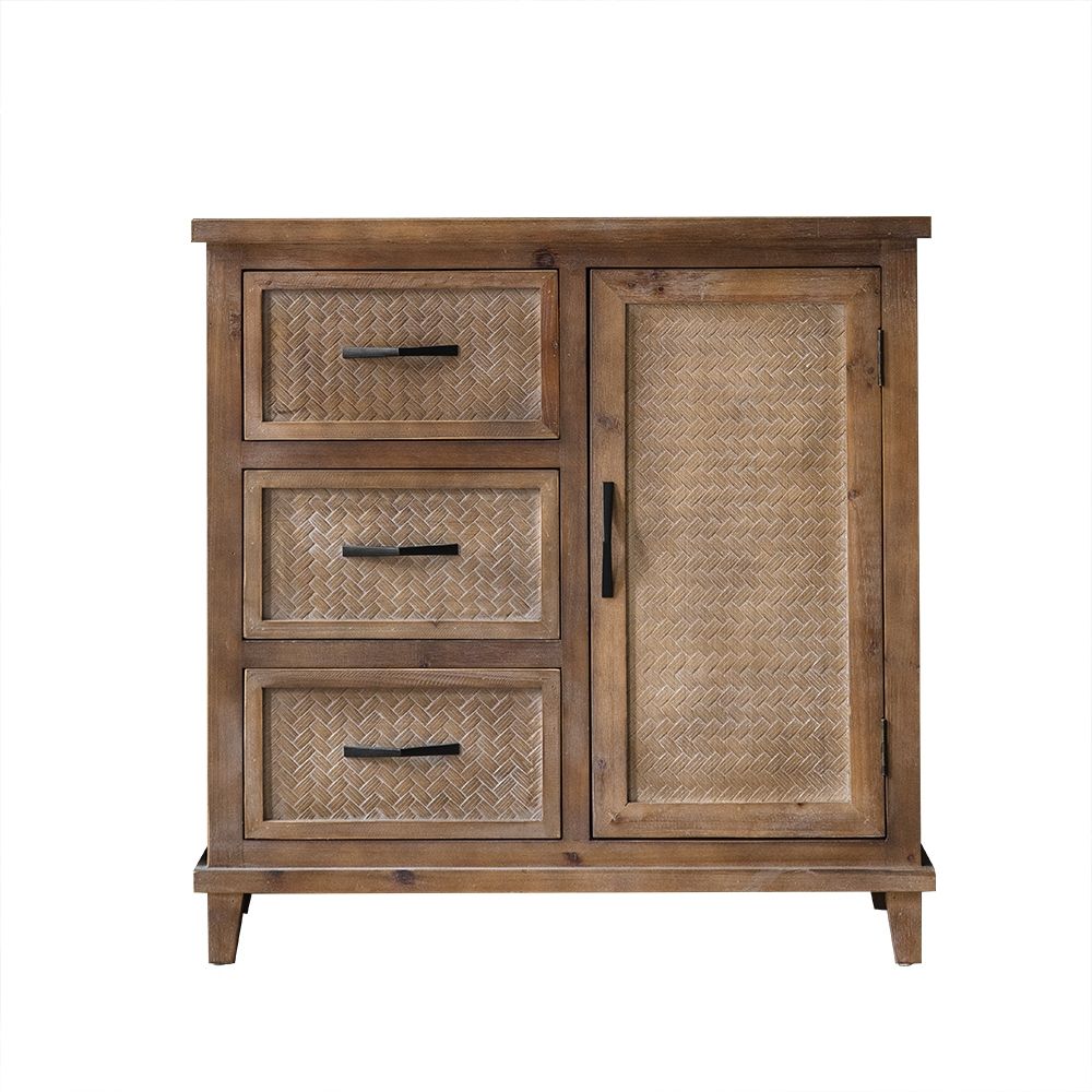 Rustic Storage Cabinet Walnut Accent Cabinet with 1 Door & 3 Drawers