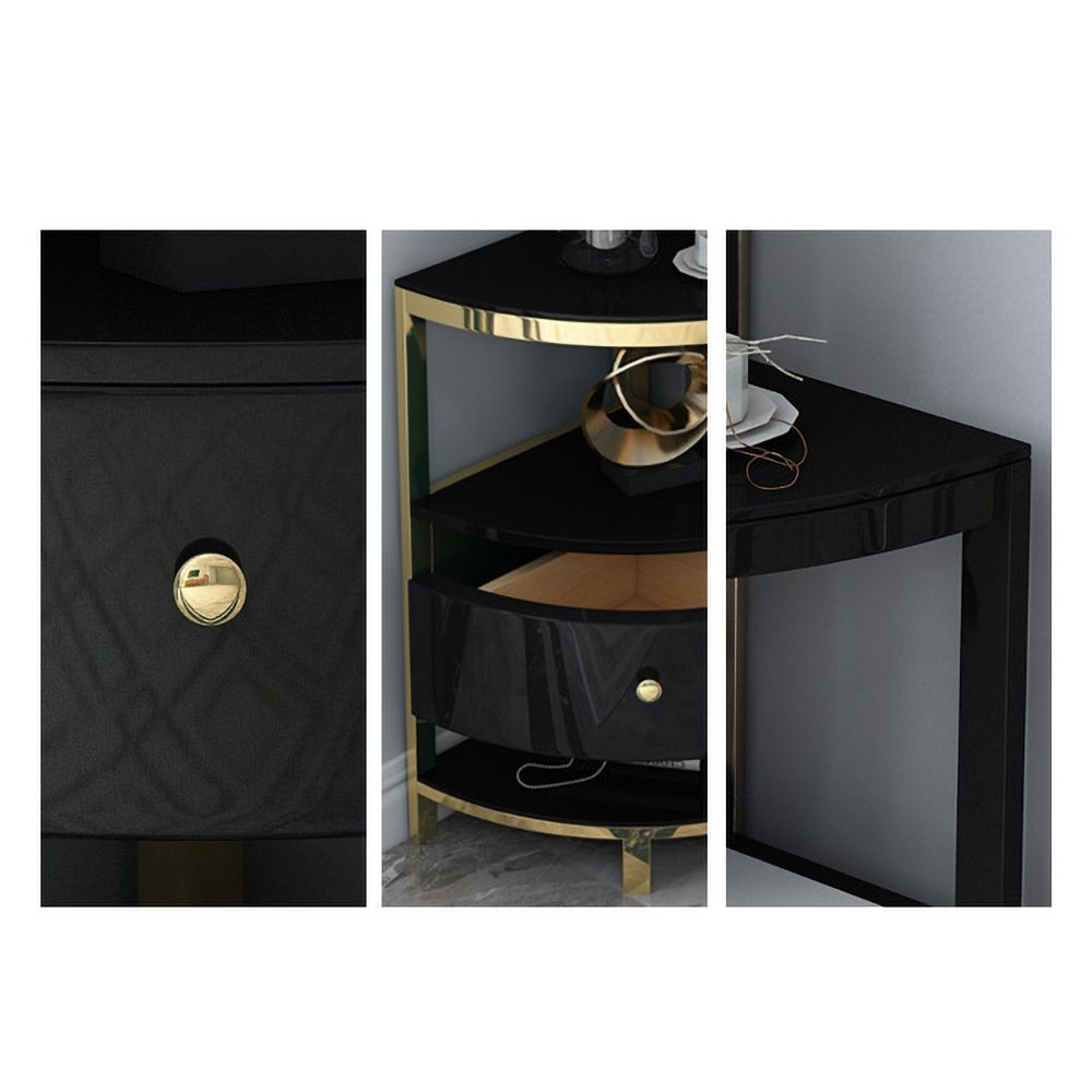 Black Corner Cabinet Triangle Storage Cabinet with Drawer & Shleves ...