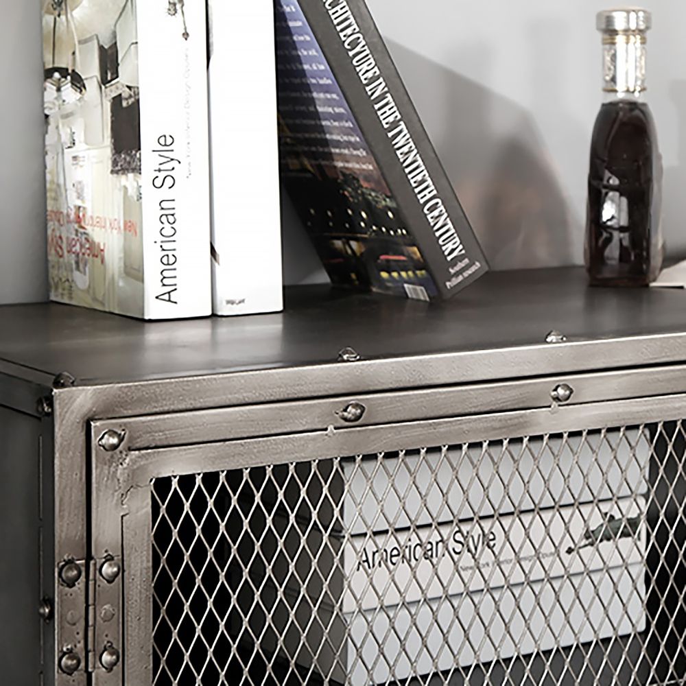 Wire Mesh TV Stand Industrial TV Console with Doors & Shelves Cable ...