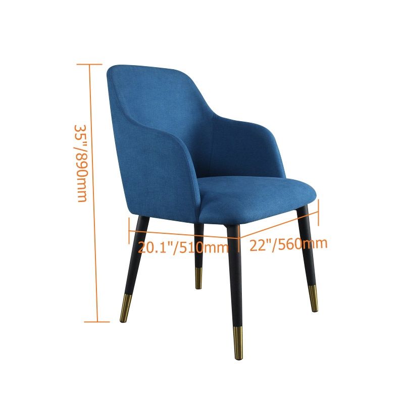 Modern Mid-Century Upholstered Blue Fabric Dining Chair with Arms Set of 2