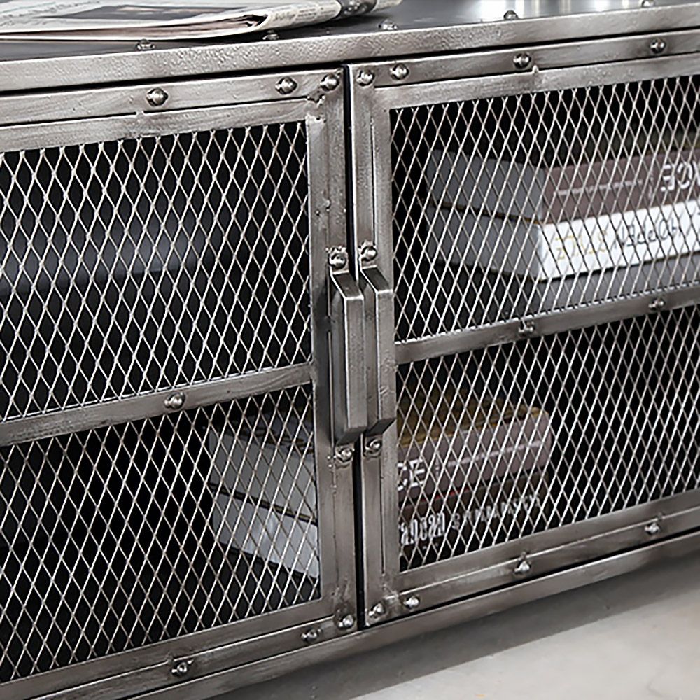 Wire Mesh TV Stand Industrial TV Console with Doors & Shelves Cable ...