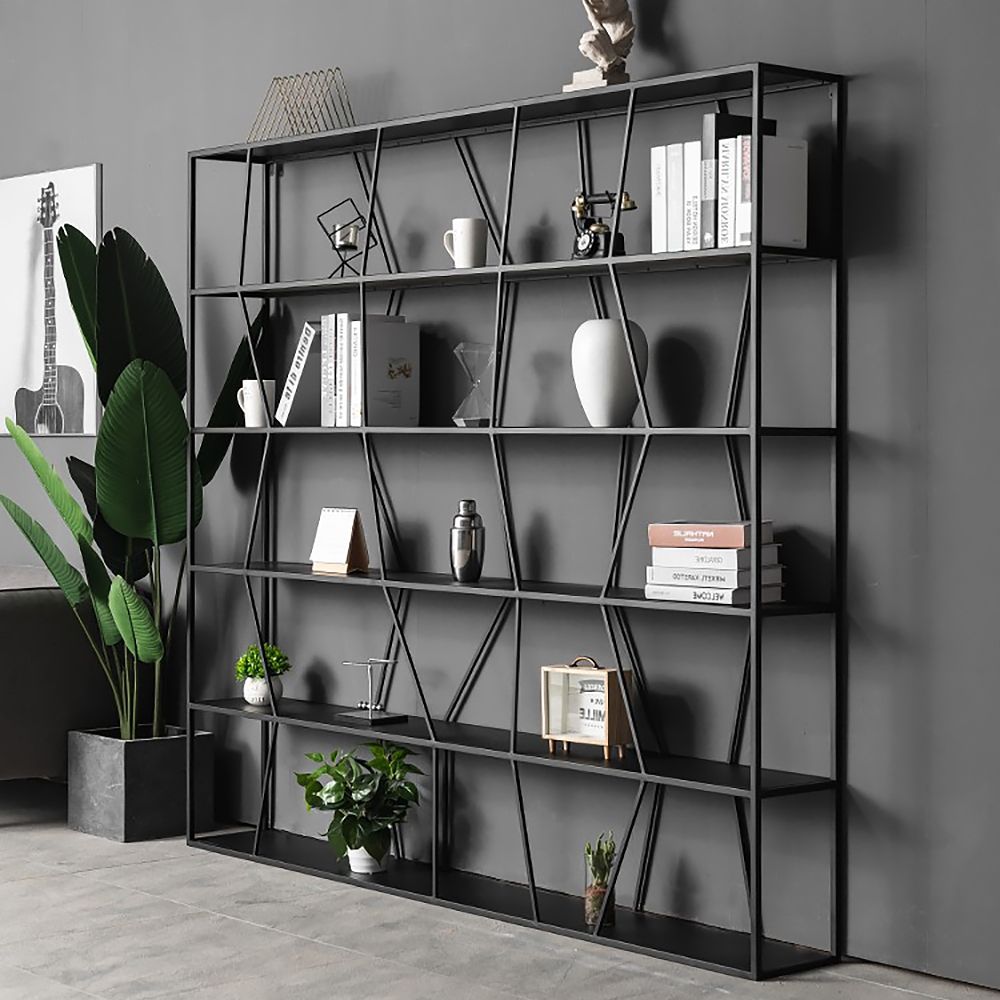 Black Modern Geometric Bookshelf Metal with 5-Tier Shelving