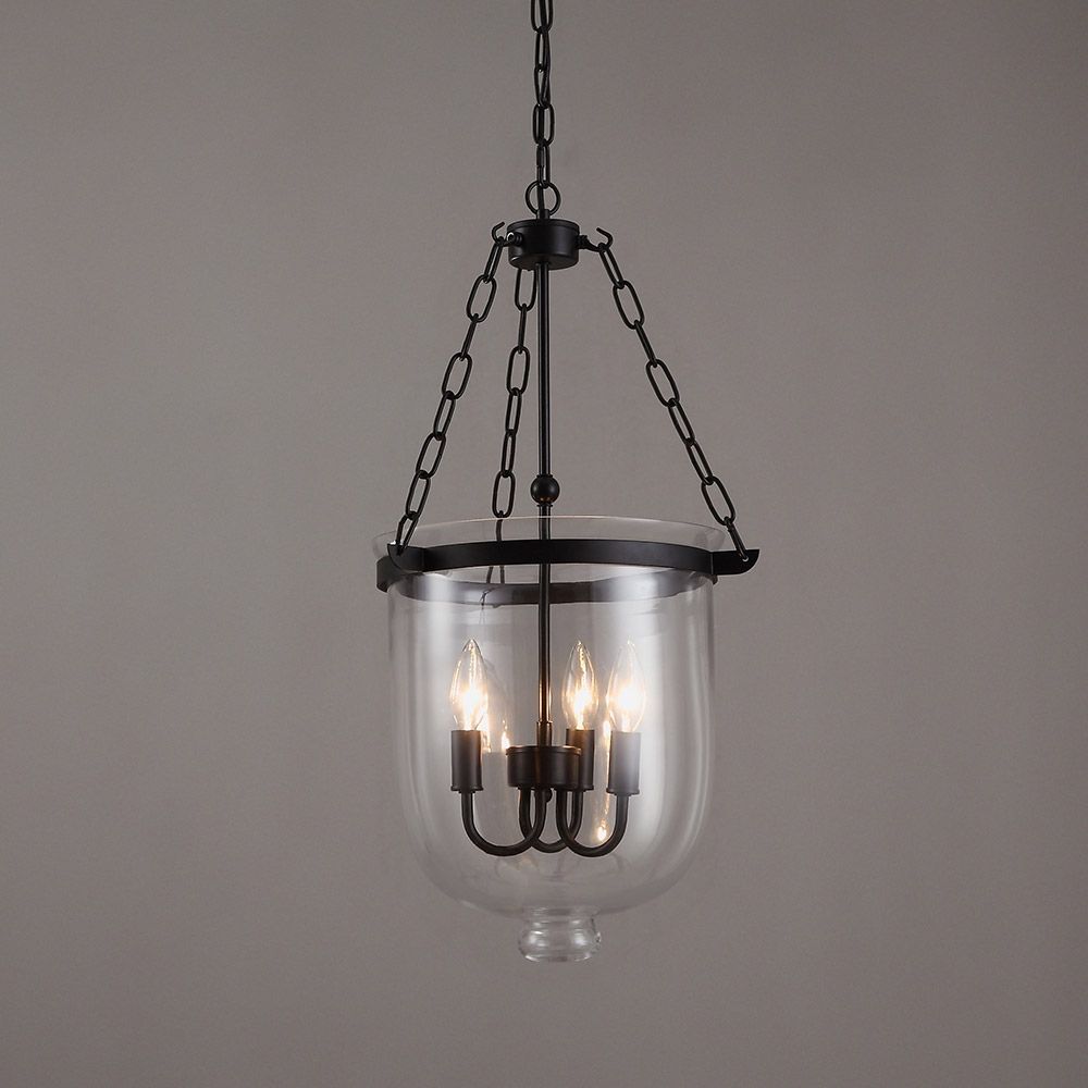 Retro Rustic Clear Glass Bell Jar Large Pendant Light with 3 Candle Lights