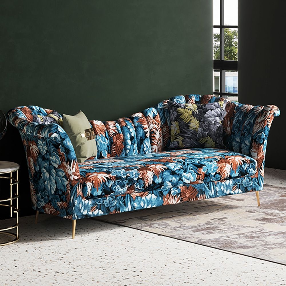 Tropical Style Couch Leaf Pattern Sofa for 3-Seaters