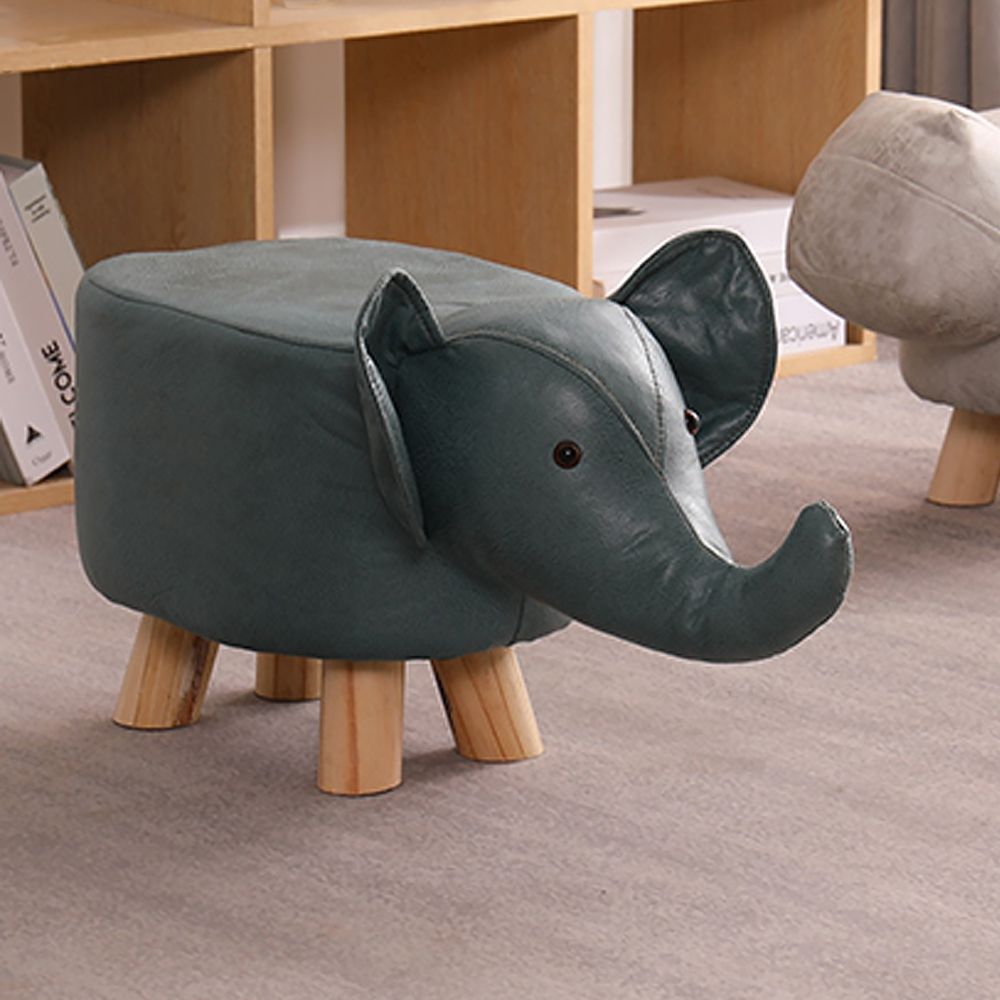 Elephant Ottoman Leath-aire Upholstered Solid Wood Stool