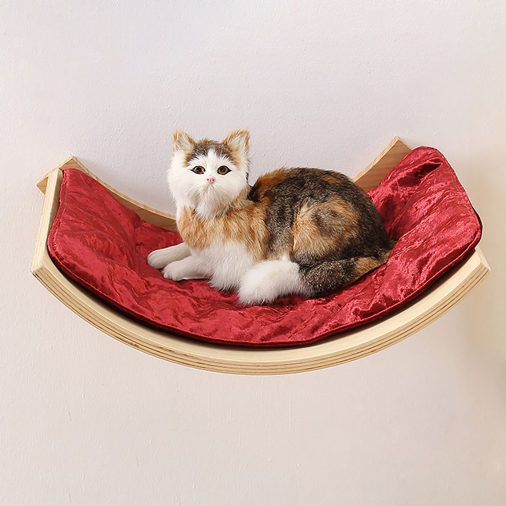 19.7" Curved Wall-Mounted Cat Bed Cat Shelf with Cushioned Mat Red