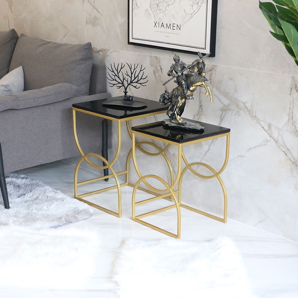 Black Square End Table Metal Side Table Set of 2