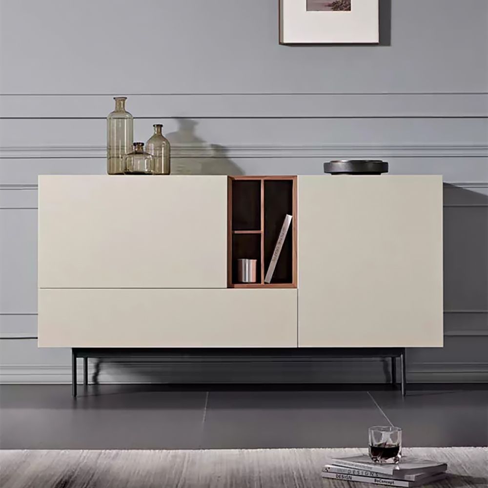 Beige Sideboard Storage Cabinet with Doors&Drawer&Shelves Entryway ...