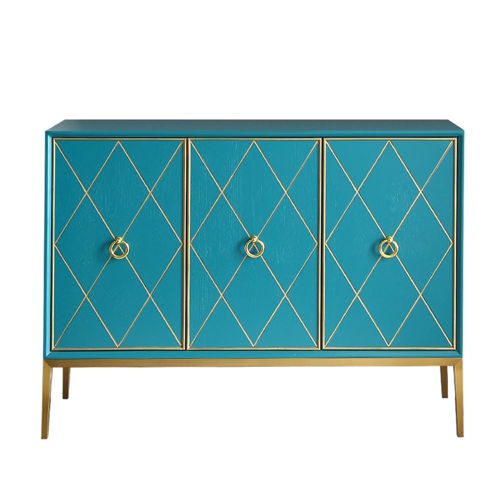 Modern Blue Sideboard Buffet Diamond Pattern Kitchen Cabinet with Doors ...