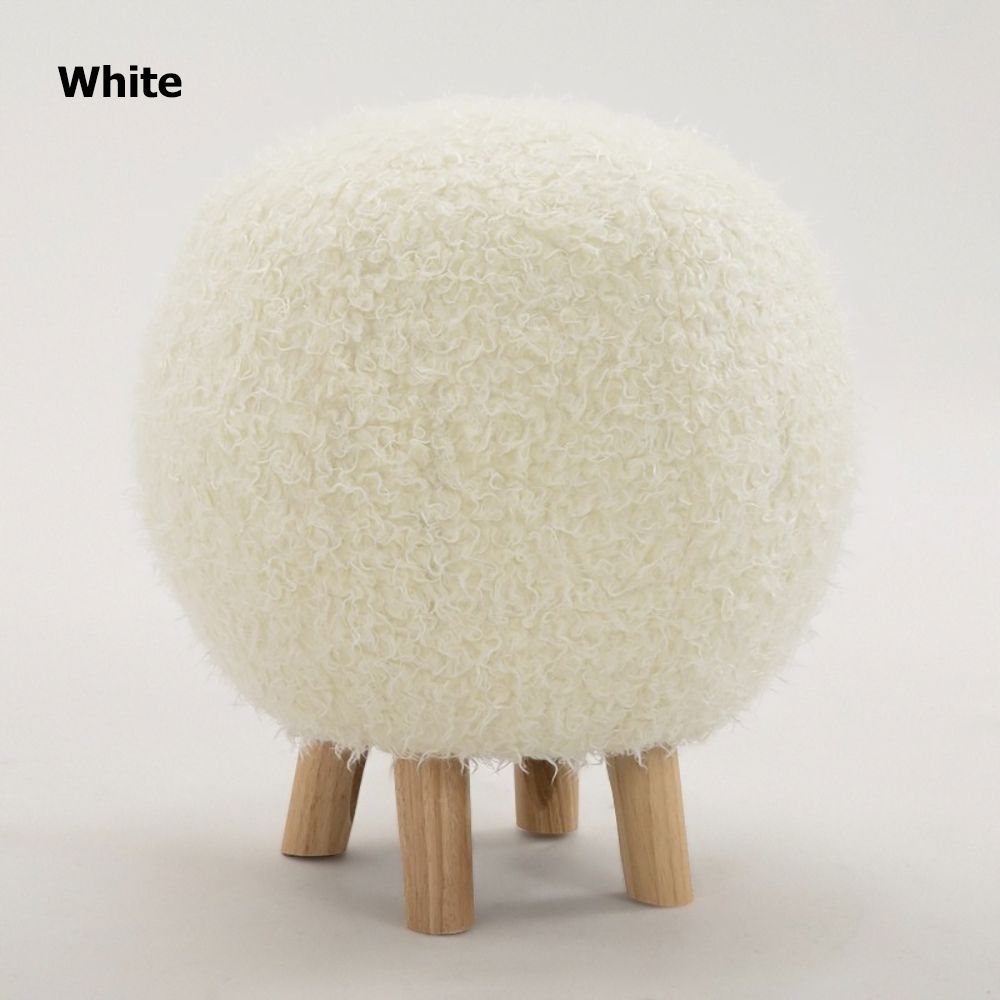 White Modern Entryway Fuzzy Pouf Ottoman Upholstered Footrest Stool
