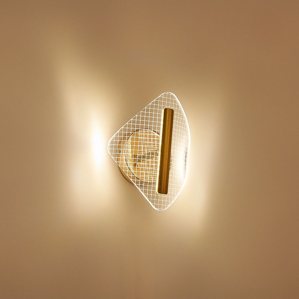 Gold LED Acrylic Wall Sconce 2 Light Diamond Shape Indoor Wall Lamp Modern