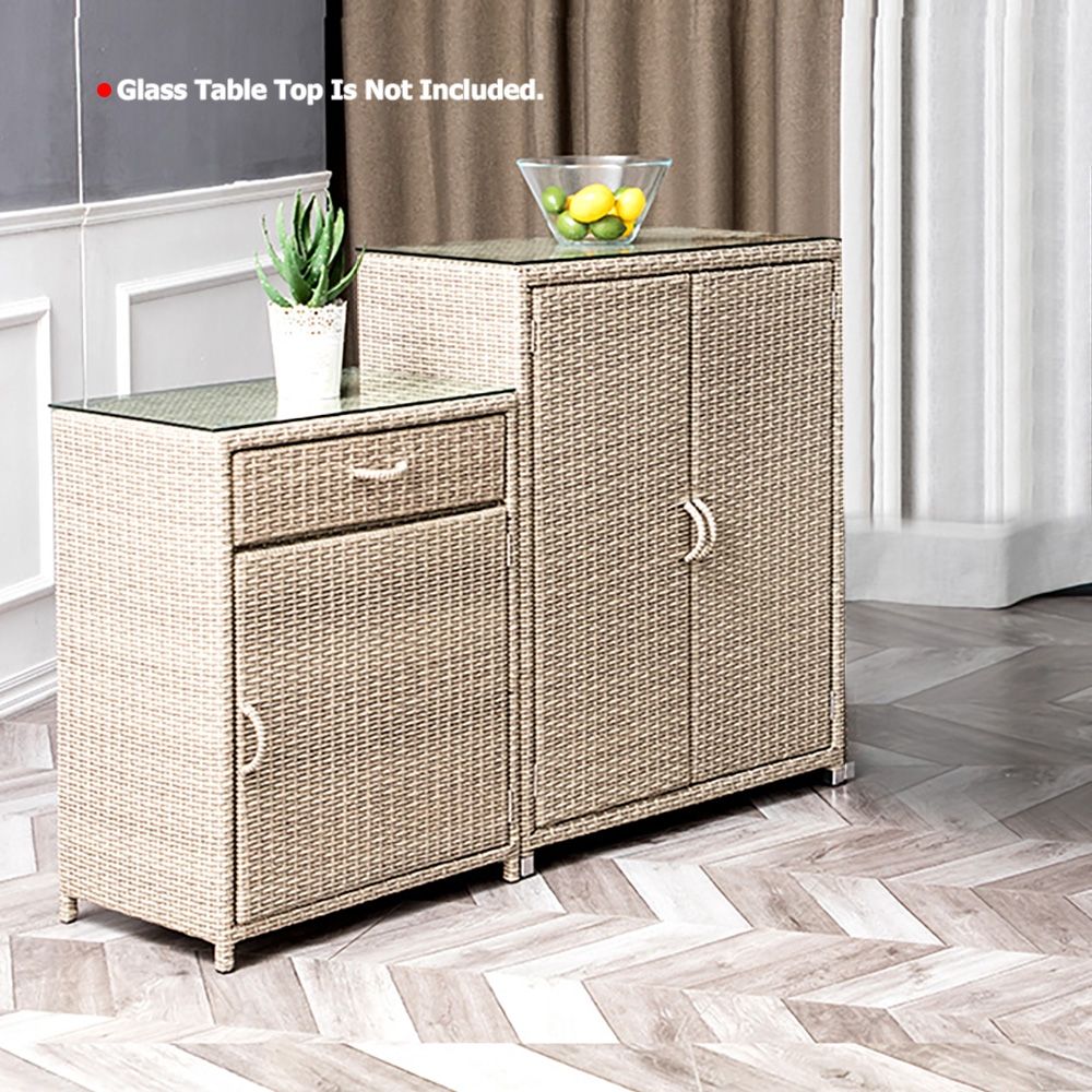 Woven Beige Rattan Storage Cabinet Indoor and Outdoor Accent Cabinet ...