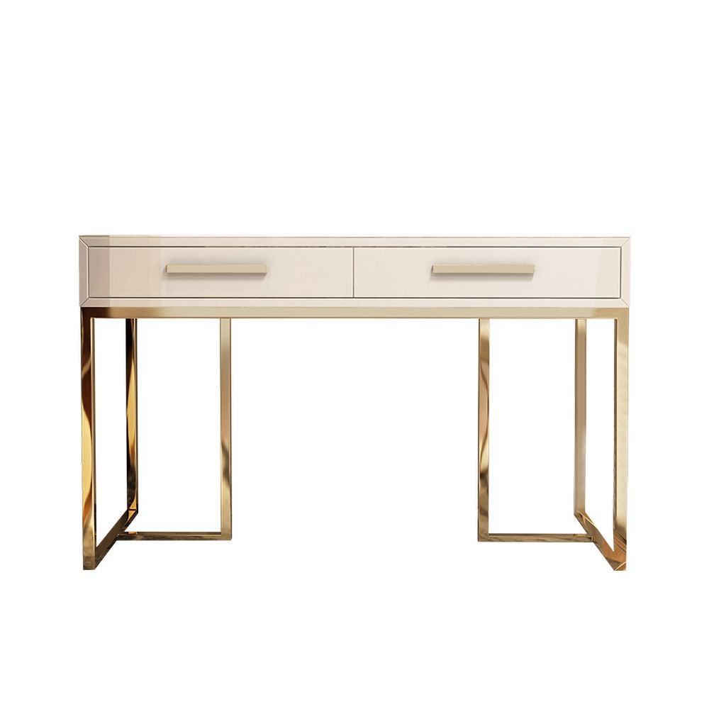47" Rectangular Writing Desk White Computer Desk with Drawer Gold Leg