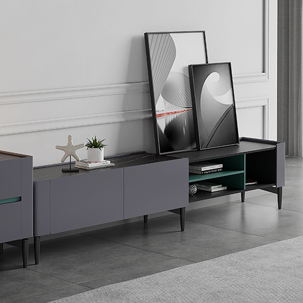 Italian Minimalist TV Stand Retracted & Extendable Stone Top Media ...