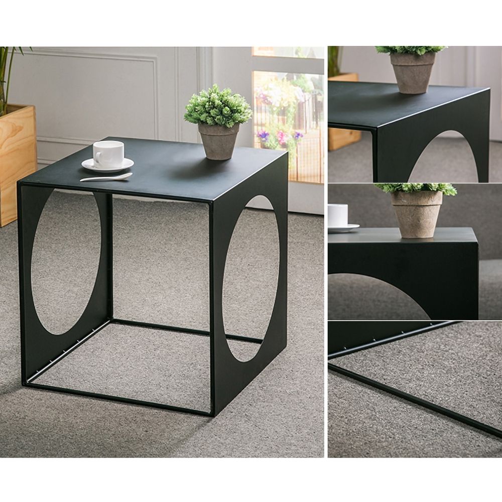 Modern Black Cube Small End Table Metal Side Table