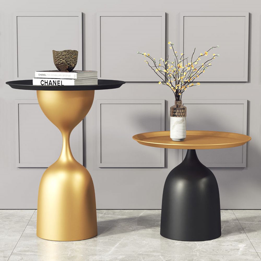 Modern Style Round Hourglass Coffee Table Black with Tray Top