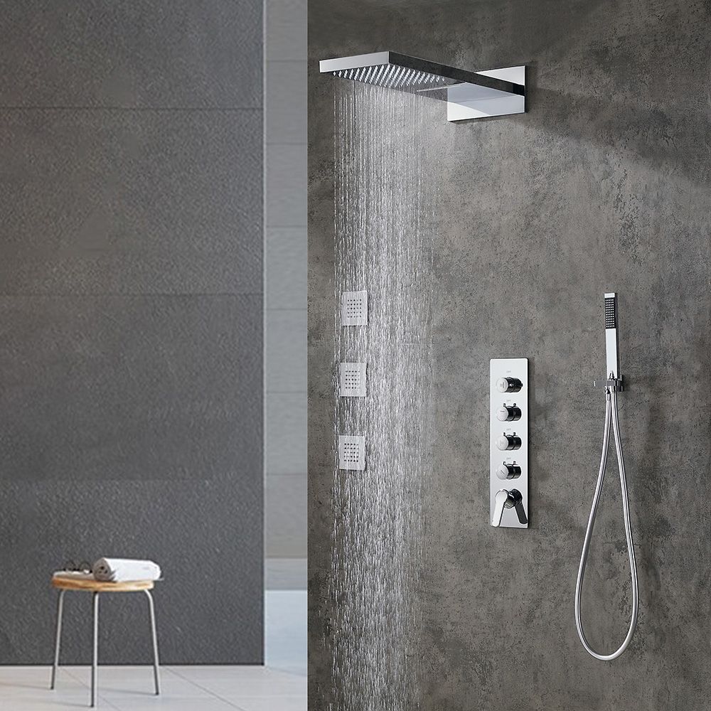 Contemporary Stylish Rain & Waterfall Wall Mount Shower System with ...