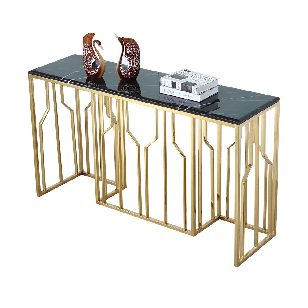 Modern Black Marble Console Table with Stainless Steel Frame