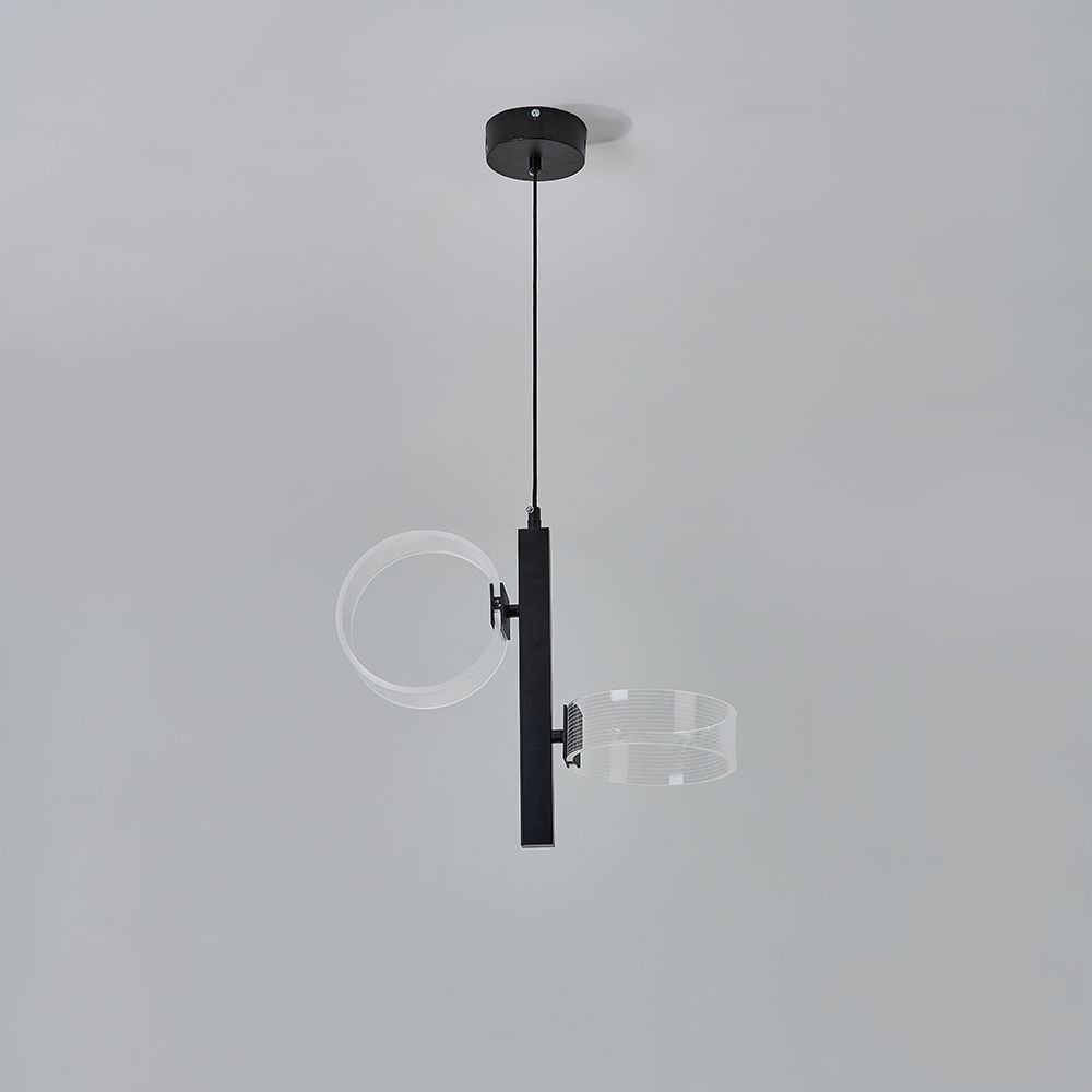 Modern Acrylic LED Pendant Light 2 Light Black Metal Linear