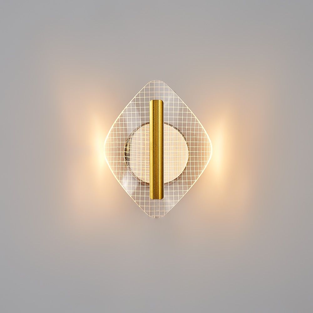 Gold LED Acrylic Wall Sconce 2 Light Diamond Shape Indoor Wall Lamp Modern
