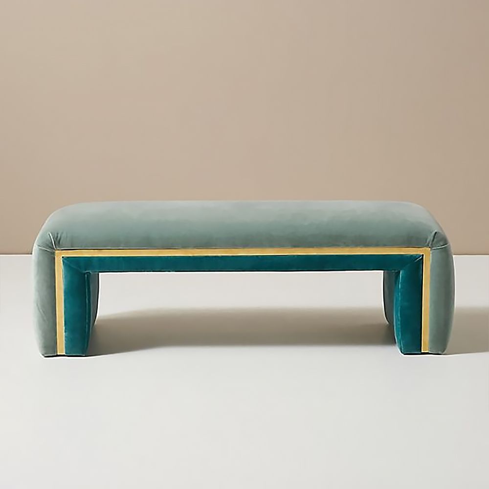 39 4 Bench Green Velvet Upholstered Bench Mid Century Bench