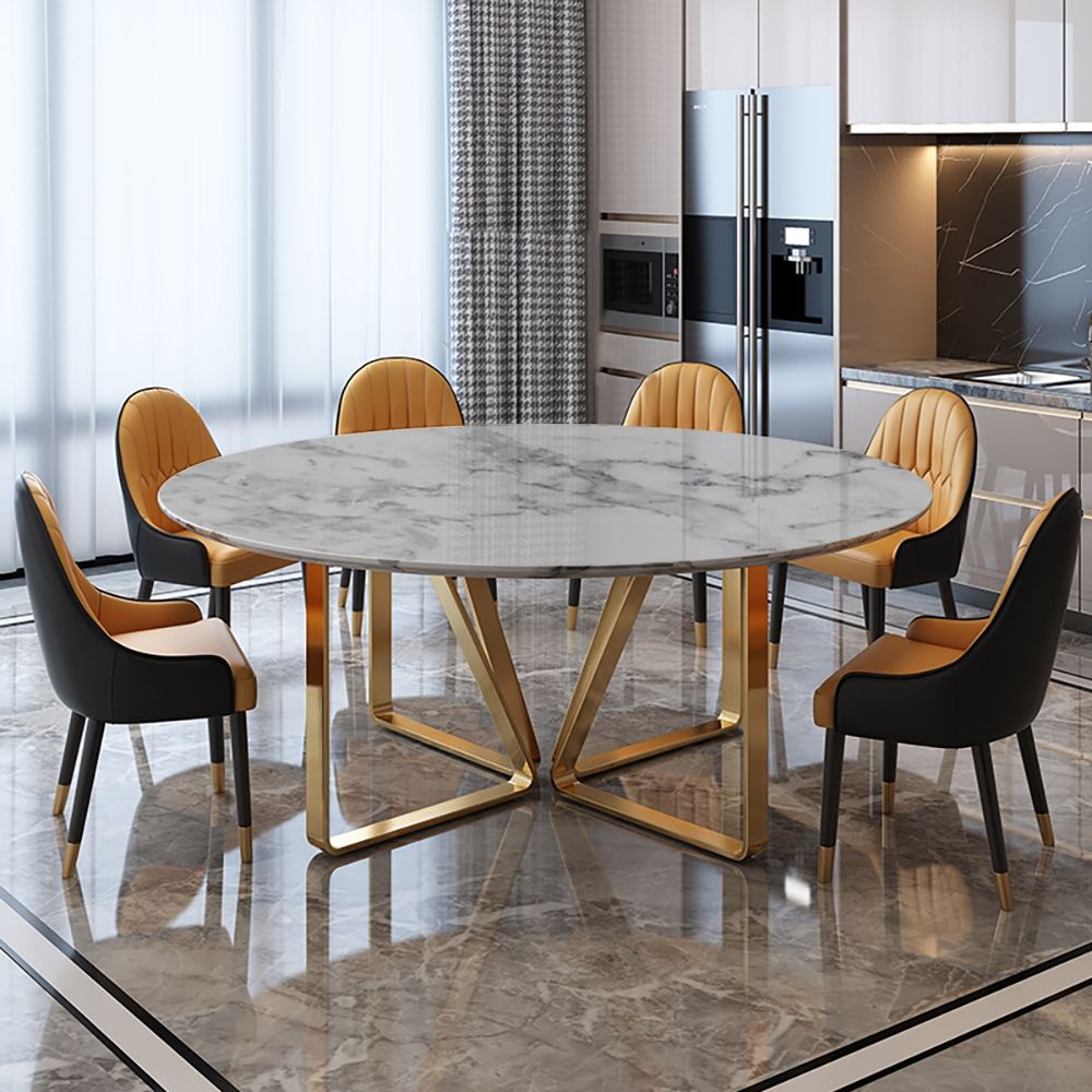 Modern Round Dining Table With Marble Top Stainless Frame
