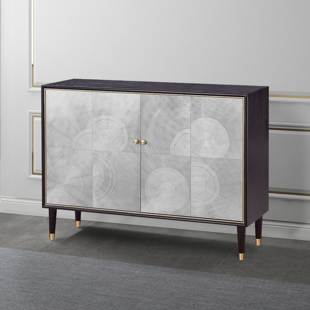 47" Modern Silver Cabinet Accent Storage with 2 Doors Gold Finish