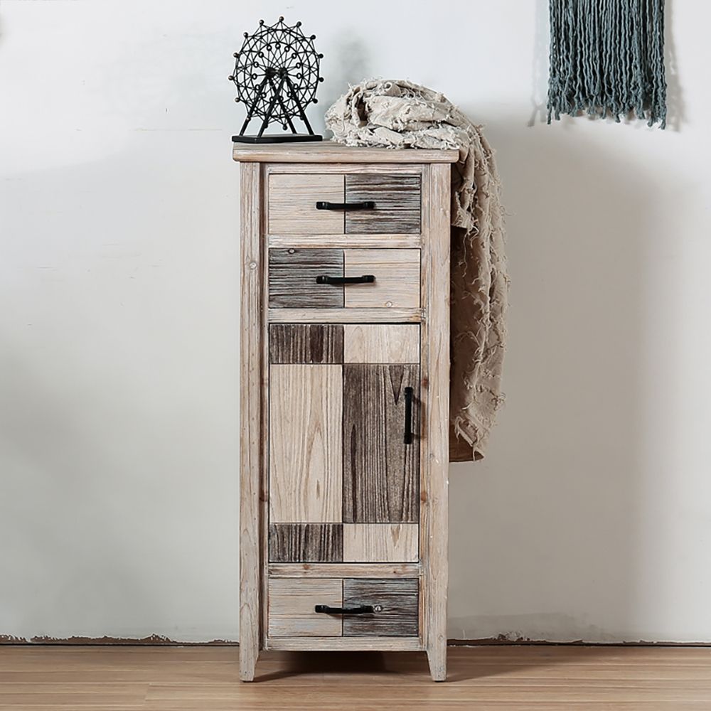 Tall Cabinet Distressed Natural Storage Cabinet 3 Drawers & 1 Door in ...