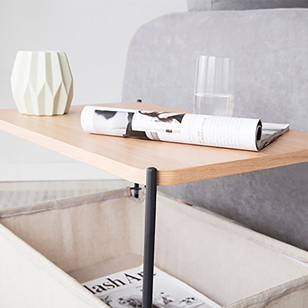 Modern Rectangular End Table with Storage Wood Top & Metal Legs Side Table