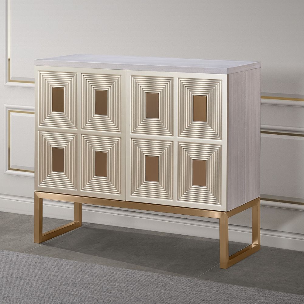 Modern Accent Cabinet with 2 Champagne Silver Doors in Gold