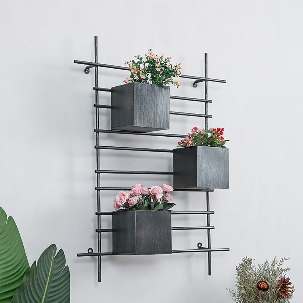 Industrial Wall Plant Stand Planter Rack with Adjustable Flower Pots