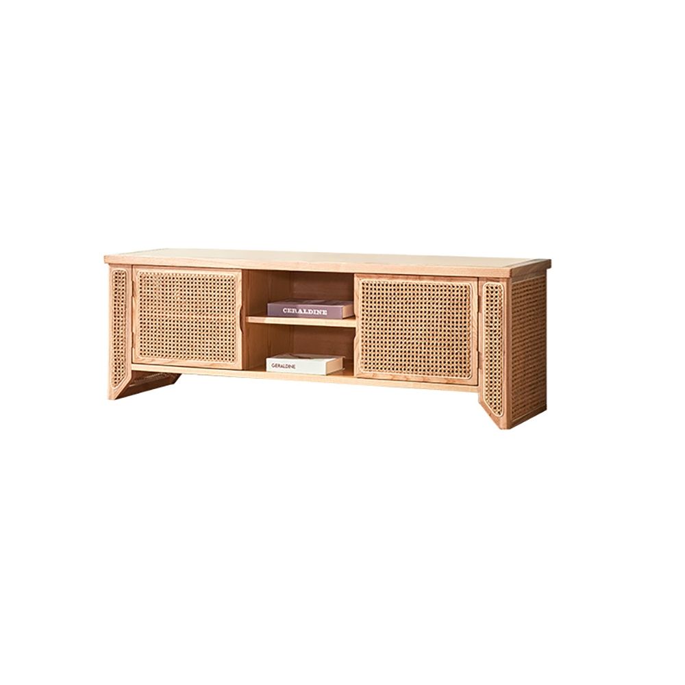 57" Japanese Natural TV Stand Rattan Woven Media Console With Storage