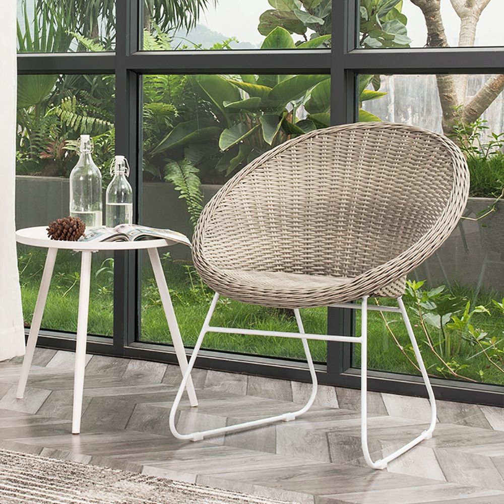 Khaki Woven Rattan Basket Chair Outdoor Dining Chair