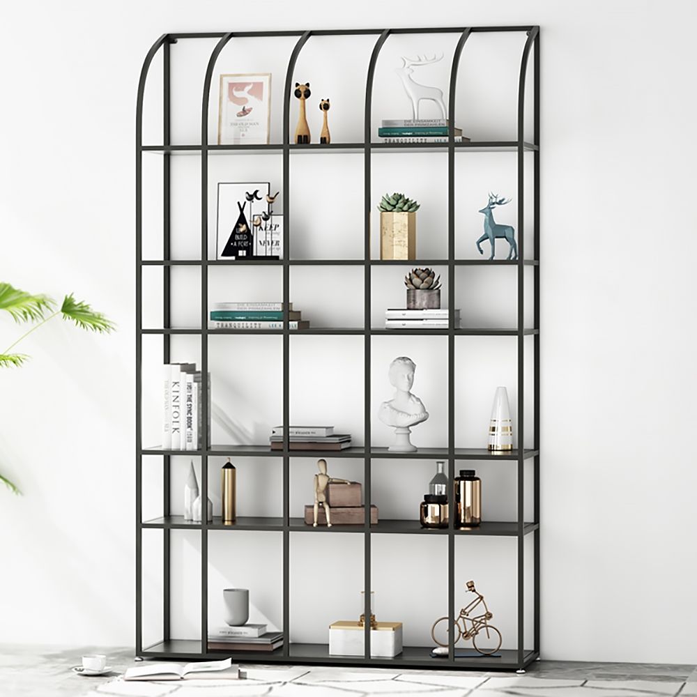 Black Contemporary Metal Etagere Bookshelf with 6-Tiered Shelving