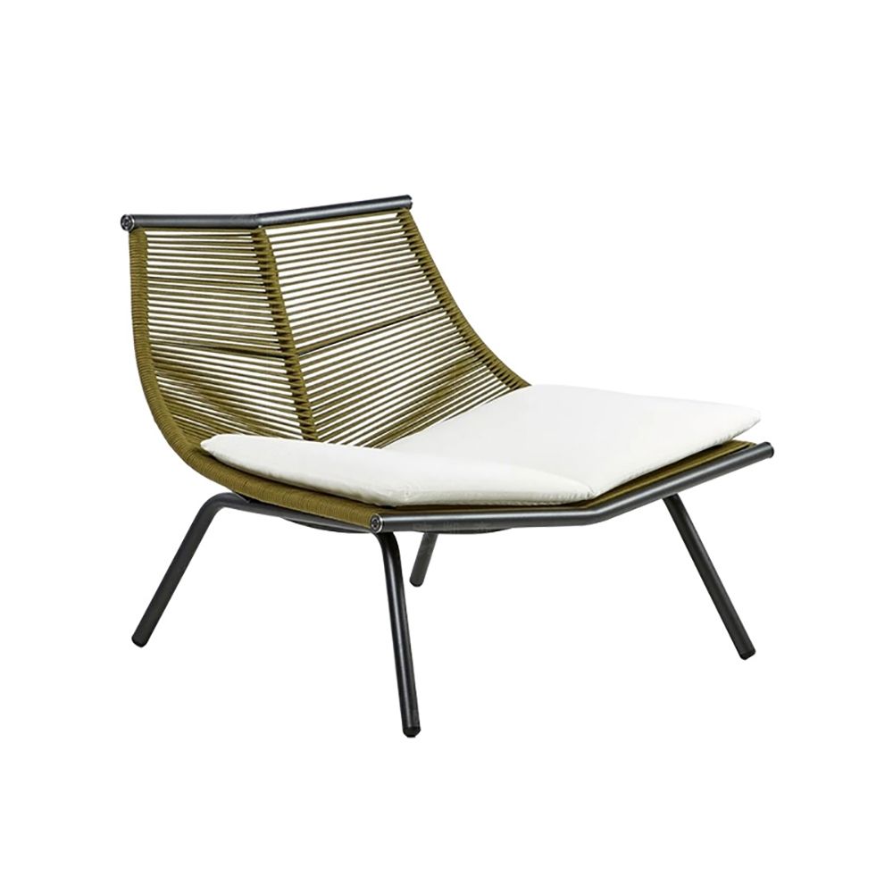 Dark Green Woven Rattan Patio Lounge Chair with Cushion