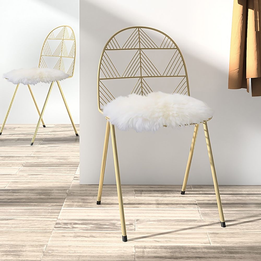 Nordic Accent Chair in Gold Finsh Chair with White Wool Cushion Accent ...